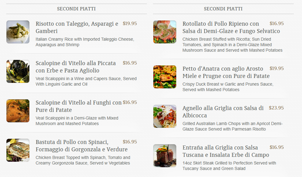 Basilico Ristorante Restaurant Virginia Gardens, Italian food